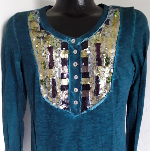Free People | Tops | Free People Green Long Sleeve Top Women Size M ...